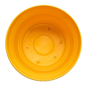 Bloem Saturn Round Planter with Saucer Tray: 14" - Earthy Yellow - Durable Plastic Pot, Matte Finish, Removable Saucer, for Indoor & Outdoor Use, Gardening, 5 Gallon Capacity