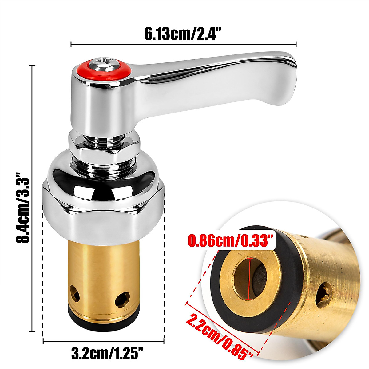 Handle Stem Assembly Fits for T&S Brass Faucets Replace 002712-40, Red Hot Side Spindle Assembly Valve Replacement Part Eterna Full-Turn Faucet with Check Valve Lead-Free 2712-40