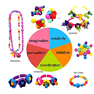 630+pcs Pop Beads Jewelry Making Kit for Kids Snap Beads Kit for Toddlers Arts Crafts DIY Hairband Necklace Bracelet Ring Beads Creativity Toys for 3456789 Year Old Girls