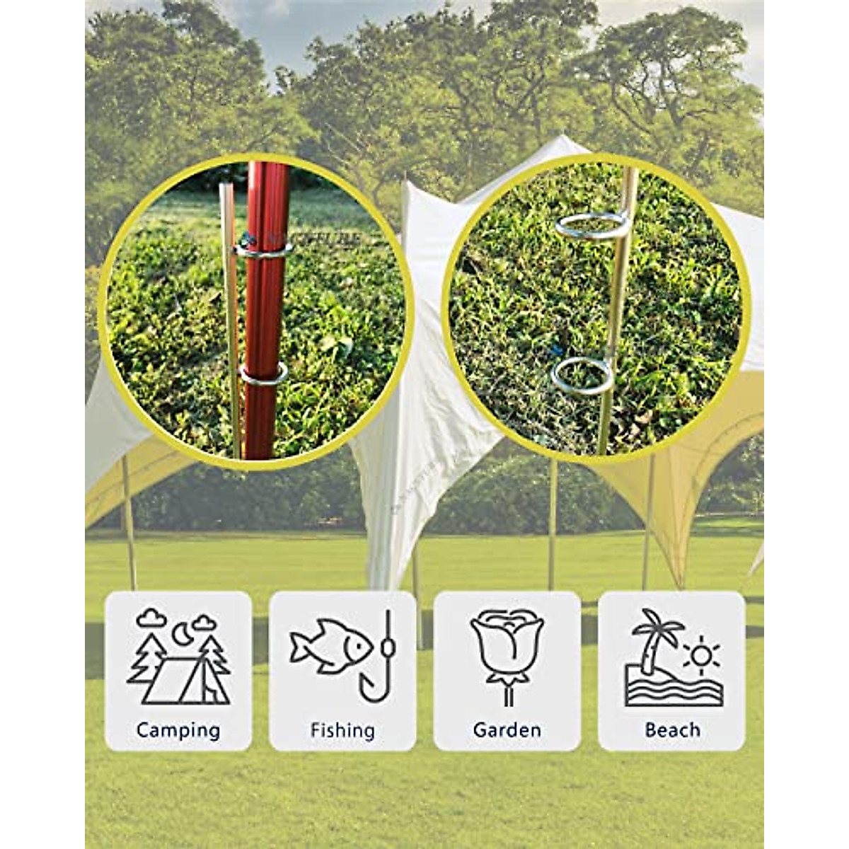 NACETURE Flag Pole Anchors 2 Pack - Grass Umbrella Anchors Stand - Heavy Duty Umbrella Spike Stainless Steel 304 Steel Umbrella Holder Ideal as Camping Tent Holder, Sand Auger, Telescoping Tarp Poles