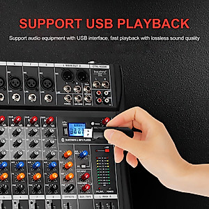 Mixers Audio 8 Channel Mixer, Dj Mixer Board Mixer Audio Bluetooth MP3 Mixer for Music With 48V Phantom Power Stereo FX Analog Digital Effects, Usb Audio Mixer for Karaoke Speakers