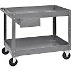 Global Industrial 2 Shelf Deep Tray Steel Stock Cart, 500 Lb. Cap. with 1 Drawer, 36" L x 24" W x 32" H