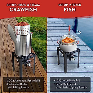 GasOne Turkey Fryer 30 QT Cooker Set and 10 QT Fish Fryer Craw Fish Boiler Steamer Complete Set,Black