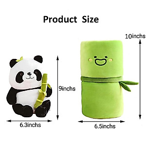 FEQOQO Panda Stuffed Animal Cute Panda with Bamboo Plush Doll Soft Panda Bear Plush Hugging Pillow for Kids Birthday Gifts