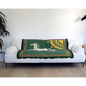 LOGOVISION The Lord of The Rings Blanket, 50"x60" Rohan Banner Woven Tapestry Cotton Blend Fringed Throw Blanket