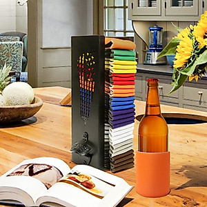 CRAKTH 2 in 1 Can Cooler Holder with Bottle Opener, Beer Can Sleeves Storage Organizer and Dispenser for Home Family Bar, Metal, 12", Black