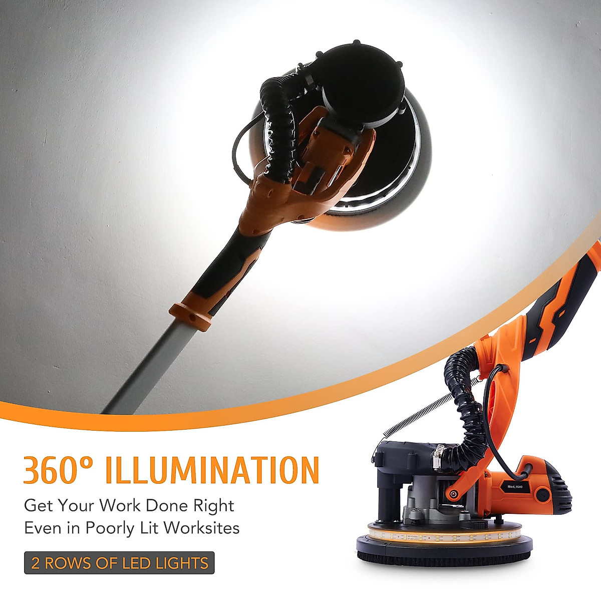 ZELCAN 850W Electric Power Drywall Sander with Vacuum Dust Collector, Swivel Head Extendable Variable 5-Speed LED High Visibility Wall Grinding Machine and 12 Sanding Discs