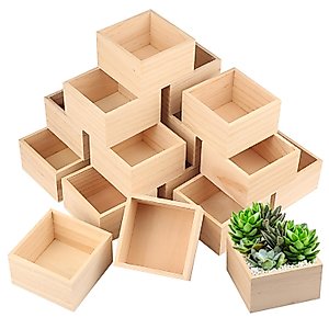 GNIEMCKIN 24 Pack 4 x 4 Inch Wooden Box, Unfinished Small Square Wooden Box, Rustic Wooden Box, Organizer Storage Wood Box for DIY Crafts, Collectibles, Succulents, Desktop Drawer Decor