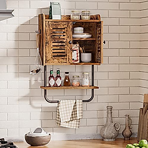 HOOBRO Medicine Cabinet, Double Doors Bathroom Wall Cabinet with Towel Bar, Adjustable Shelf, 2 Hooks, Over The Toilet Storage Cabinet, for Bedroom, Kitchen, Rustic Brown BF46CW01