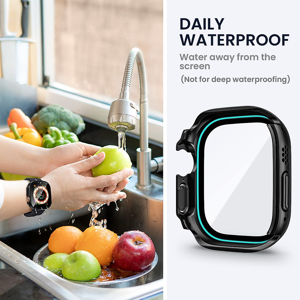 Tensea (2 in 1) for Waterproof Apple Watch Ultra 2/Ultra Screen Protector Case 49mm Accessories, iWatch Protective PC Face Cover Built-in Tempered Glass Film, Front and Back Bumper (49 mm)