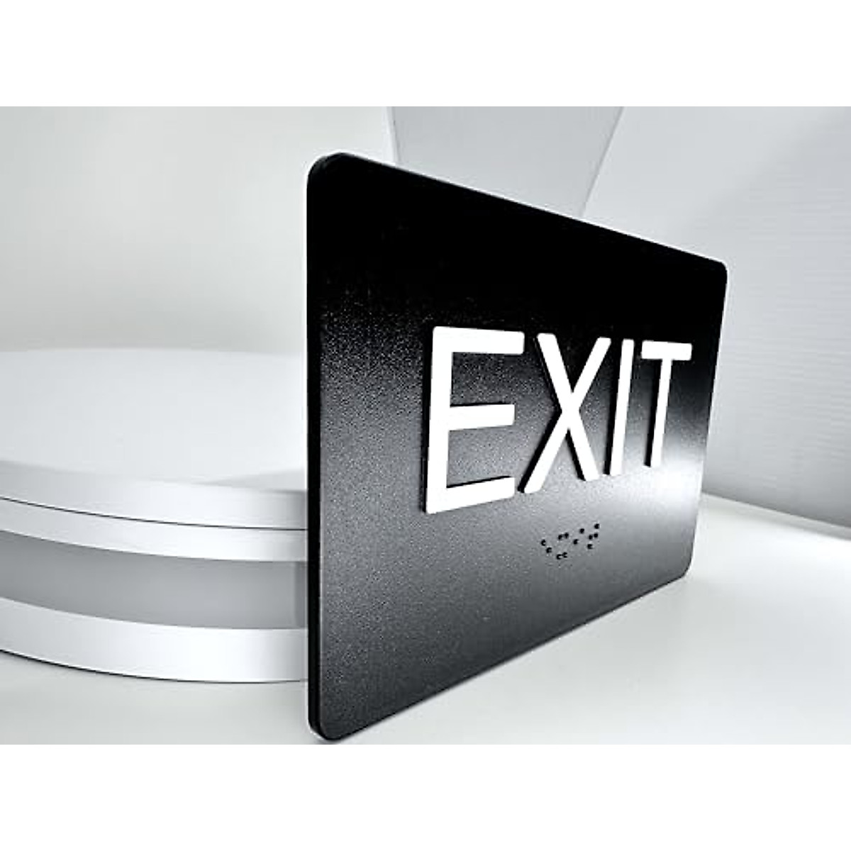 ADA Exit Sign, 6"x4", Braille Grade II + 3M Double Sided Tape (Black)