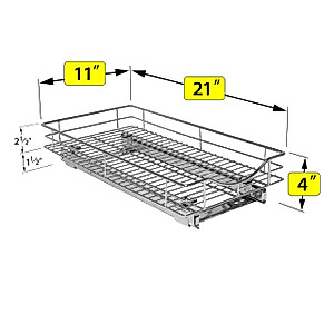 LYNK PROFESSIONAL® Pull Out Cabinet Organizer, 11" x 21" Slide Out Drawers for Kitchen Cabinets - Sliding Pull-Out Pantry Shelves – Home Shelf Organizers - Lifetime Ltd. Warranty, Chrome