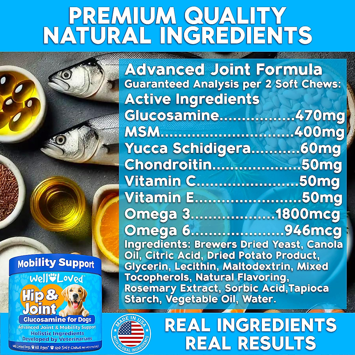 Well Loved Glucosamine for Dogs - Joint Supplement for Dogs, Made in USA, Vet Developed, Dog Joint Supplement, Glucosamine Chondroitin for Dogs, Advanced Hip and Joint Chews with MSM, Pain Relief, 120