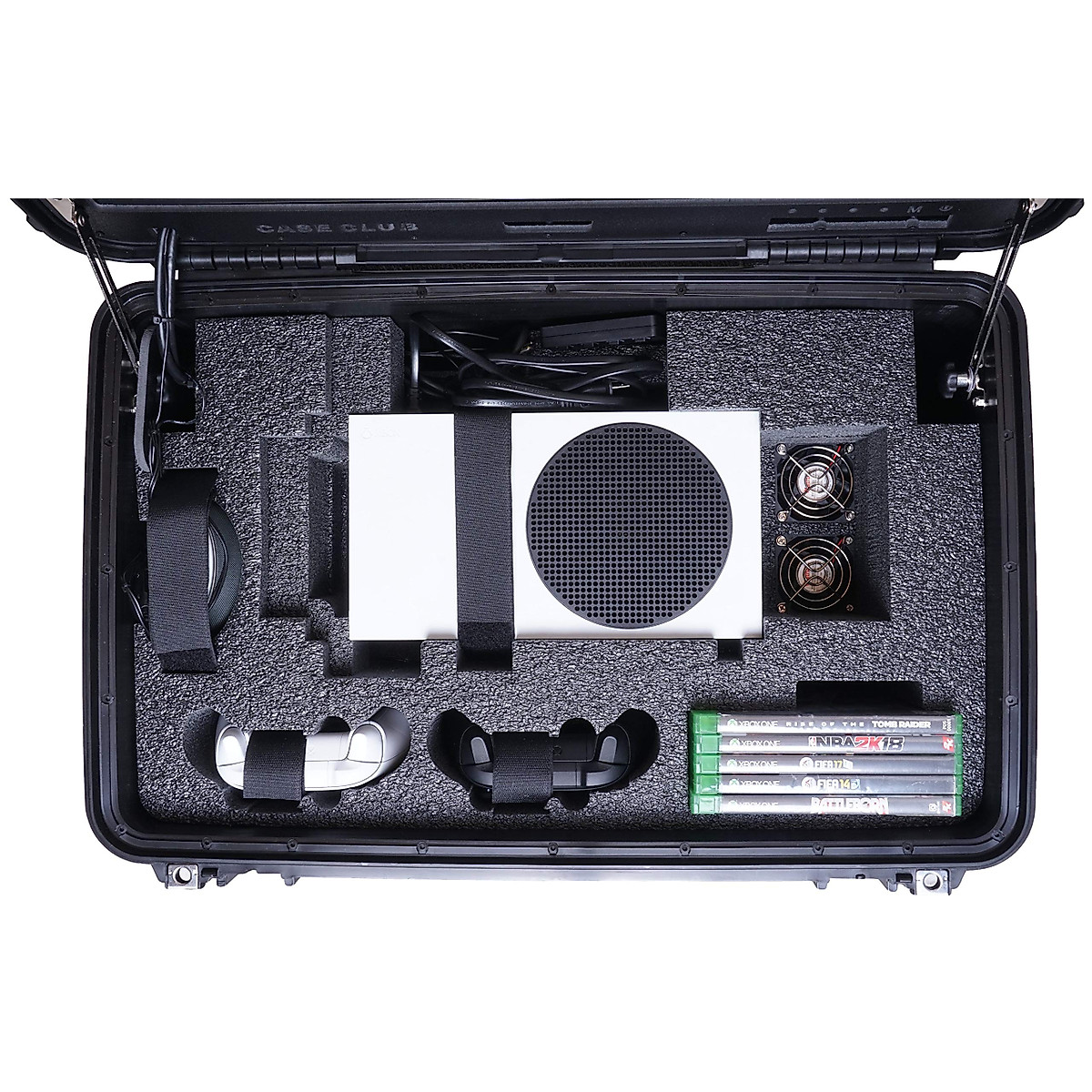 Case Club Gaming Station to Fit Xbox Series X or S. Comes with Built-in 24" 1080p Monitor, Cooling Fans, & Speakers. Fits Console, Controllers, & Games, which are NOT Included