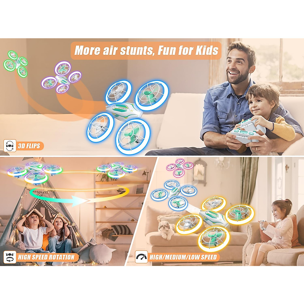 Heygelo Mini Drones for Kids, LED RC Drone Flying Toys with Colorful Lights, S60 Small Quadcopter Helicopter with 2 Batteries, Propeller Full Protect, Throw to Go, Easy to Fly Gifts for Boys Girls