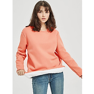 PEHMEA Women's Girls Warm Sherpa Lined Crewneck Pullovers Fleece Sweatshirt Tops (Watermelon Red, Small)