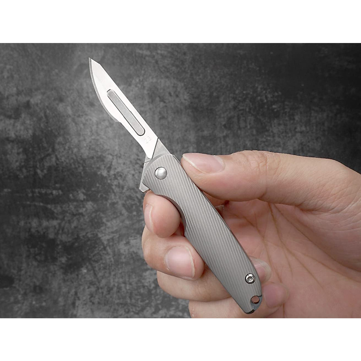 TENCHILON Ti28 Premium Mini Flipper Scalpel Folding Pocket Knife with 10pcs #24 Replaceable Blade, Textured 6AL4V Titanium Handle with Frame Lock Utility EDC Knives,