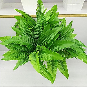 Leoyoubei 4 Bunches 14" Ferns Artificial Boston Fern Bush Plant,Faux Plant Shrubs Greenery Bushes Indoor Outside,Hanging Basket Planter Decor for Home Garden Office Verandah Wedding Decor