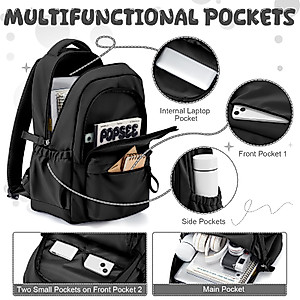Small Backpack For School Girls Boys Aesthetic Lightweight Travel Daypack Simple Cute Backpack For Women Men Waterproof College High School Bookbag Fit 14 Inch Laptop With USB charging port,Black