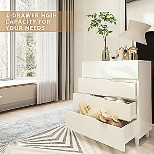 AWQM 4 Drawer Dressers for Bedroom, Set of 2, Wood Chest of Drawers, White Nightstand with Drawers, File Storage Cabinet for Bedroom, Office, Living Room (White)