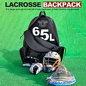 GoHimal Lacrosse Bag Extra Large Lacrosse Backpack with Tow Stick Holder (Black)