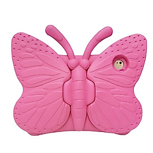 Feiten for iPad Kids case, 3D Cartoon Butterfly Non-Toxic EVA Light Weight Kid Proof Shockproof case with Kickstand for ipad 5/ ipad 6 /ipad pro 9.7/ New iPad 2017 case (Rose)