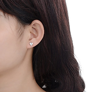 4 Pairs Screw Back Surgical Stainless Steel Stud Earrings, Gold Plated Silver Heart Star Square Princess Cut Round CZ Cubic Zirconia Stud Earrings Set (Gold Heart CZ)