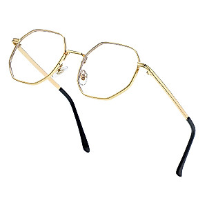 JOVAKIT Polygon Blue Light Blocking Glasses for Women Men Vintage Octagon Square Non-prescription Metal Eyeglasses (Gold)