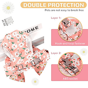 BAEJMJK Dog Harness and Leash Set with Bow Knot No Pull Pet Daisy Floral Harness with D-Ring Soft Mesh Dog Harness Vest Set Escape Proof Princess Puppy Harness for Small Girl Dogs Cats（Pink M）