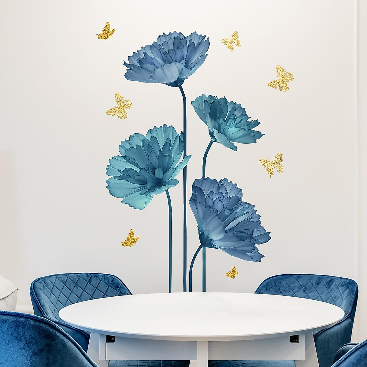 Vikodor Flower Wall Decals Peel and Stick DIY Floral Wall Decals Removable Flower Wall Stickers Murals Vinyl Butterfly Wall Decals for Girls Bedroom Living Room Bathroom Wall Art Decor