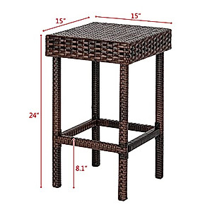Patio Bar Set,Wicker Outdoor Table and 4 Bar Stools,5 Piece Patio Furniture Bar Set PE Wicker Patio Furniture Outdoor Bar Set for Poolside,Backyard,Garden,Porches (Brown-5 Pcs)