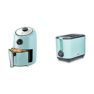 Dash Compact Air Fryer Oven Cooker, 2 Quart - Aqua & DEZT001AQ 2 Slice Extra Wide Slot Easy Toaster with Cool Touch + Defrost Feature, for Bagels, Specialty Breads & other Baked Goods, Aqua