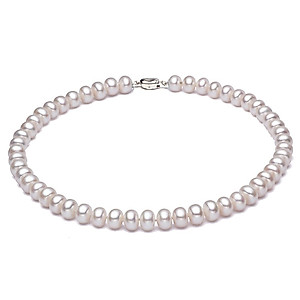 Womens Classic Small Pearl Necklace 6mm White Freshwater Pearl Necklace Choker 16"