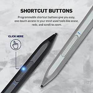 Adonit Neo Ink, Magnetic Attachable Stylus Pen for Microsoft Surface, 4096 Pressure Sensitivity, Tilt, Palm Rejection, Compatible with Surface Book/Go/Pro/Studio, Surface Laptops- Matte Silver