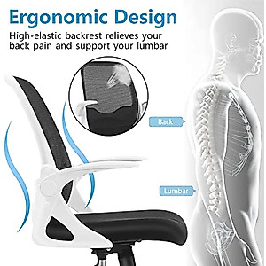 FelixKing Office Chair, Ergonomic Mesh Desk Chair with Adjustable Height, Swivel Computer Rolling Task Chair with Lumbar Support and Flip-up Arms, Conference Room White