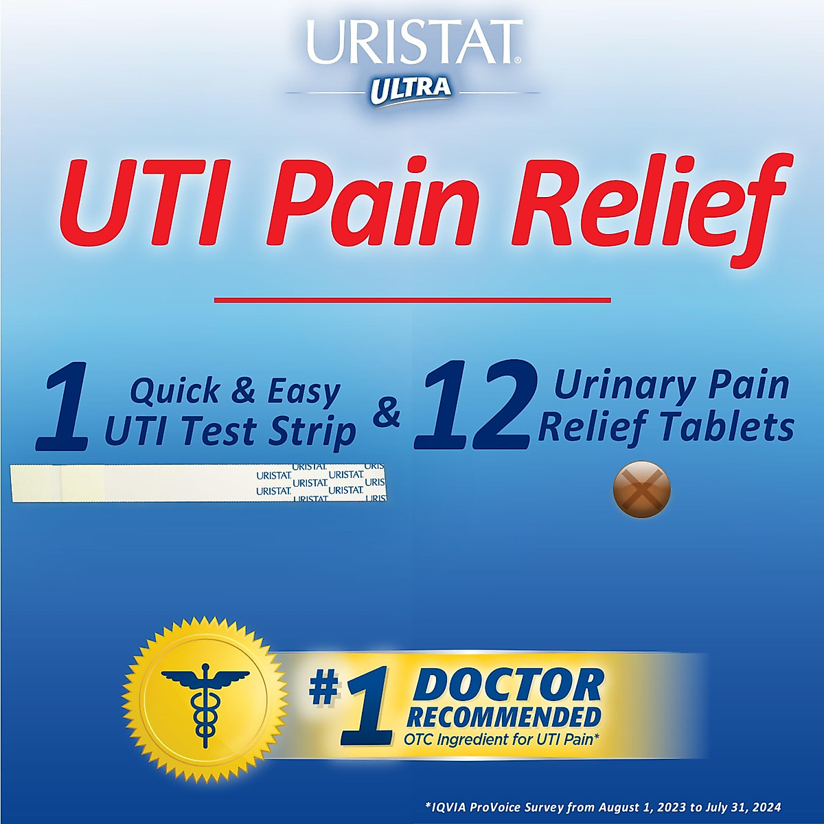 URISTAT Ultra UTI Relief Pak, UTI Treatment for Women and Men, 1 UTI Test Strip and 12 UTI Treatment Tablets, 1 Box