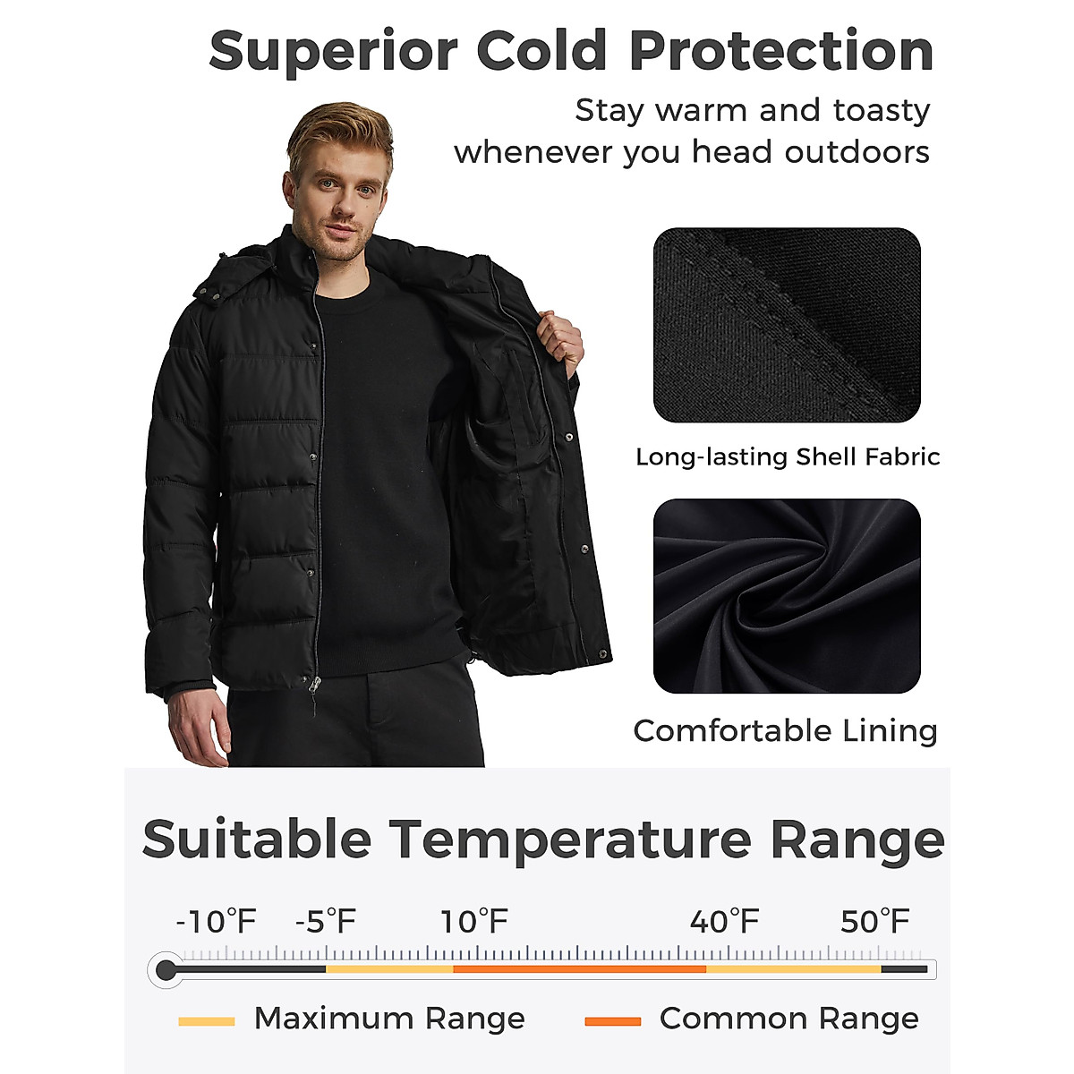 wantdo Men's Winter Thicken Puffy Coat Puffer Jacket with Removable Hood (Black, X-Large)