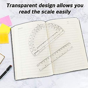 Set of 4, Clear Measuring Tools, DaKuan Plastic Straight Ruler (12 Inches and 6 Inches) and Protractor 180 Degree (4 Inch and 6 Inch)