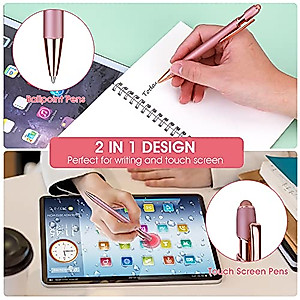Cobee® Rose Gold Ballpoint Pens with Stylus Tip, 10 Pcs 1.0mm Retractable Ball Point Pens Black Ink Metal Pen Medium Point Writing Pen Stylus Pen for Touch Screens School Office Gift Supplies