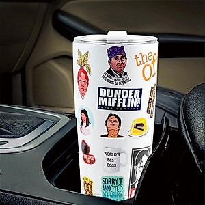 CALFEE The Office 20oz Tumbler with Lid, Stainless Steel Vacuum Insulated Double Wall Travel Tumbler Coffee Cup Keeps Drinks Cold&Hot The Office Merchandise TV Show Gifts, White, BZ00001