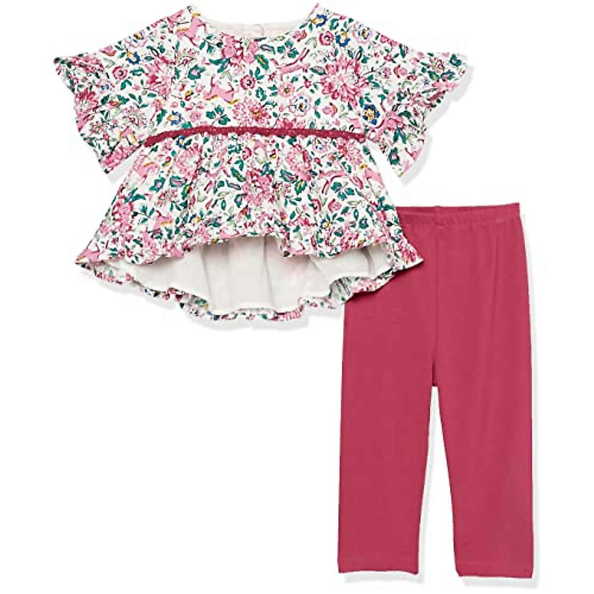 PIPPA & JULIE Baby Girl's Shirt & Legging Set, 2-Piece Outfit, Includes Pair of Leggings & Matching Top, Berry/Multi, 12 Months