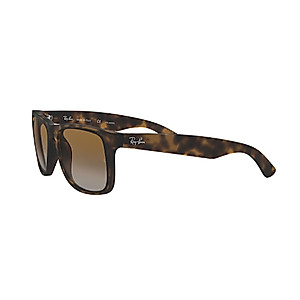 Ray-Ban RB4165 Justin Rectangular Sunglasses, Rubber Havana/Polarized Grey Gradient Brown, 55 mm