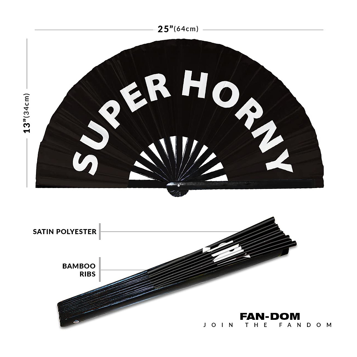 Super Horny Hand Fan Foldable Bamboo Circuit Rave Hand Fan Funny Gag Words Expressions Statement Gifts Festival Accessories (Black)