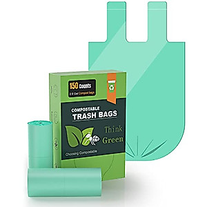 AYOTEE Biodegradable Trash Bags,2.6 Gallon Trash Bag with Handle,150 Count Strong Small Compost Bags for Countertop Bin,Small Garbage Bags for Bathroom Trash Can, Home Kitchen Office Fit 10 Liter