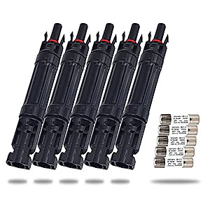 Leehitech 15A Solar Fuse Holder Inline with Male and Female Connector for Solar Panel and Solar Controller, Waterproof Solar Fuse Connector, Solar Surge Protection Device 5pcs