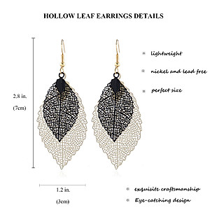 ATIMIGO 6 Pairs Metal Leaf Boho Dangle Earrings Colorful Pendant Drop Hook Statement Earrings Set for Women