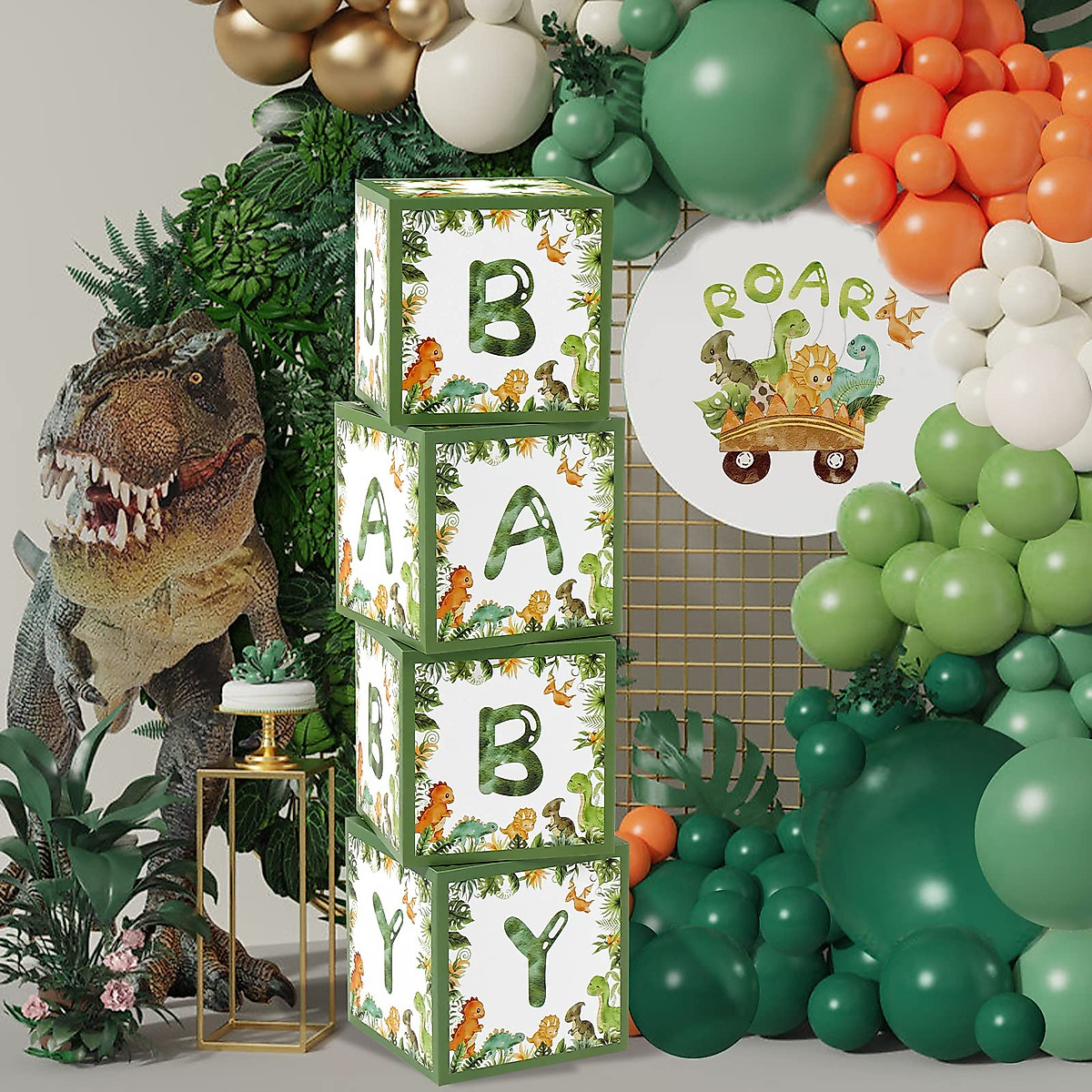 Dinosaur Baby Shower Decorations Box - Green Jungle Dinosaur Baby Boxes for Boys，Dinosaur Birthday Party Boxes Block for Woodland Safari Baby Shower Supplies Photo Props Backdrop