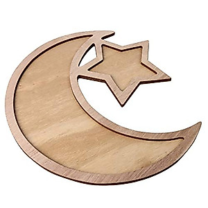 Forart Ramadan Tray Wooden Rustic Crescent Moon Star Eid Mubarak Party Serving Tableware Tray Table Decor Dessert Tray Food Serving Tray
