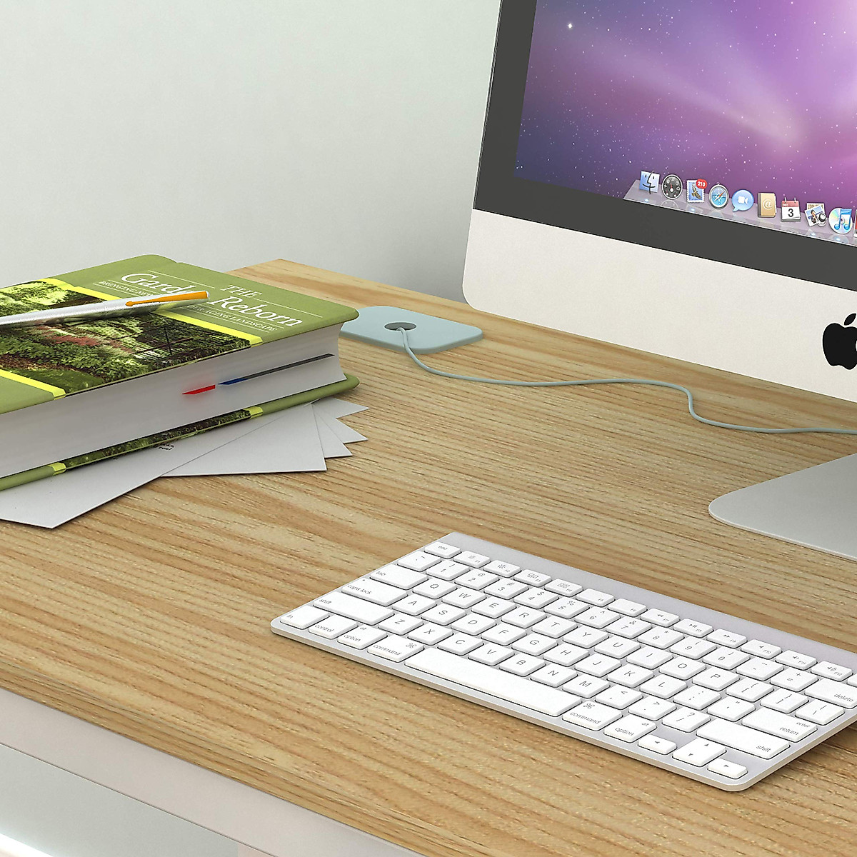 SHW Home Office 55-Inch Large Computer Desk, 24" Deep, White Frame with Oak Top