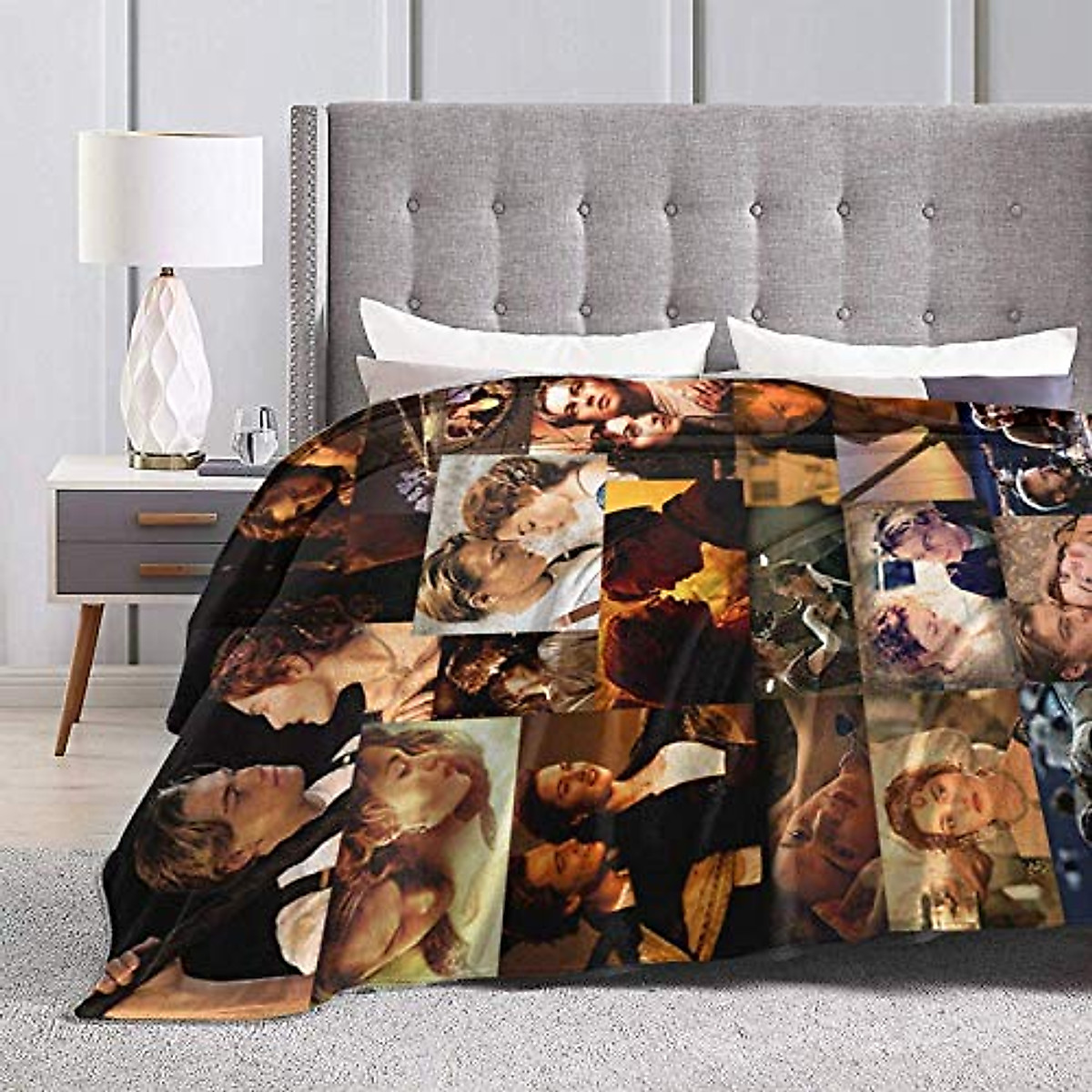 Gmhnssdszd Movies Titanic Collage Soft Fannel Fleece Jack Rose Sweet Love Throw Lightweight Warm Plush Blankets Bed Couch Office Home Accessories Funny Gifts for Women Men Kids Pets 80x60inch,Black